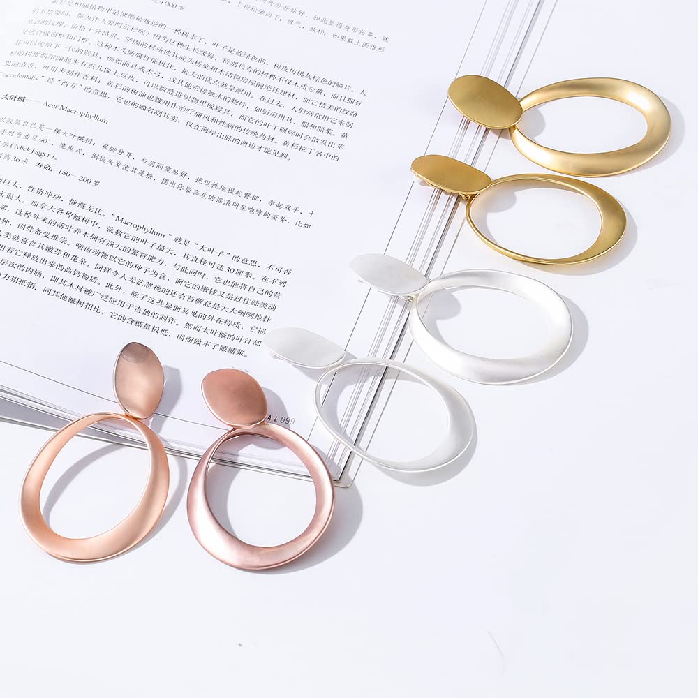 Matte Gold Big Hoop Clip On Earrings for Women Disc Dangle Clip Earrings for Women Gift