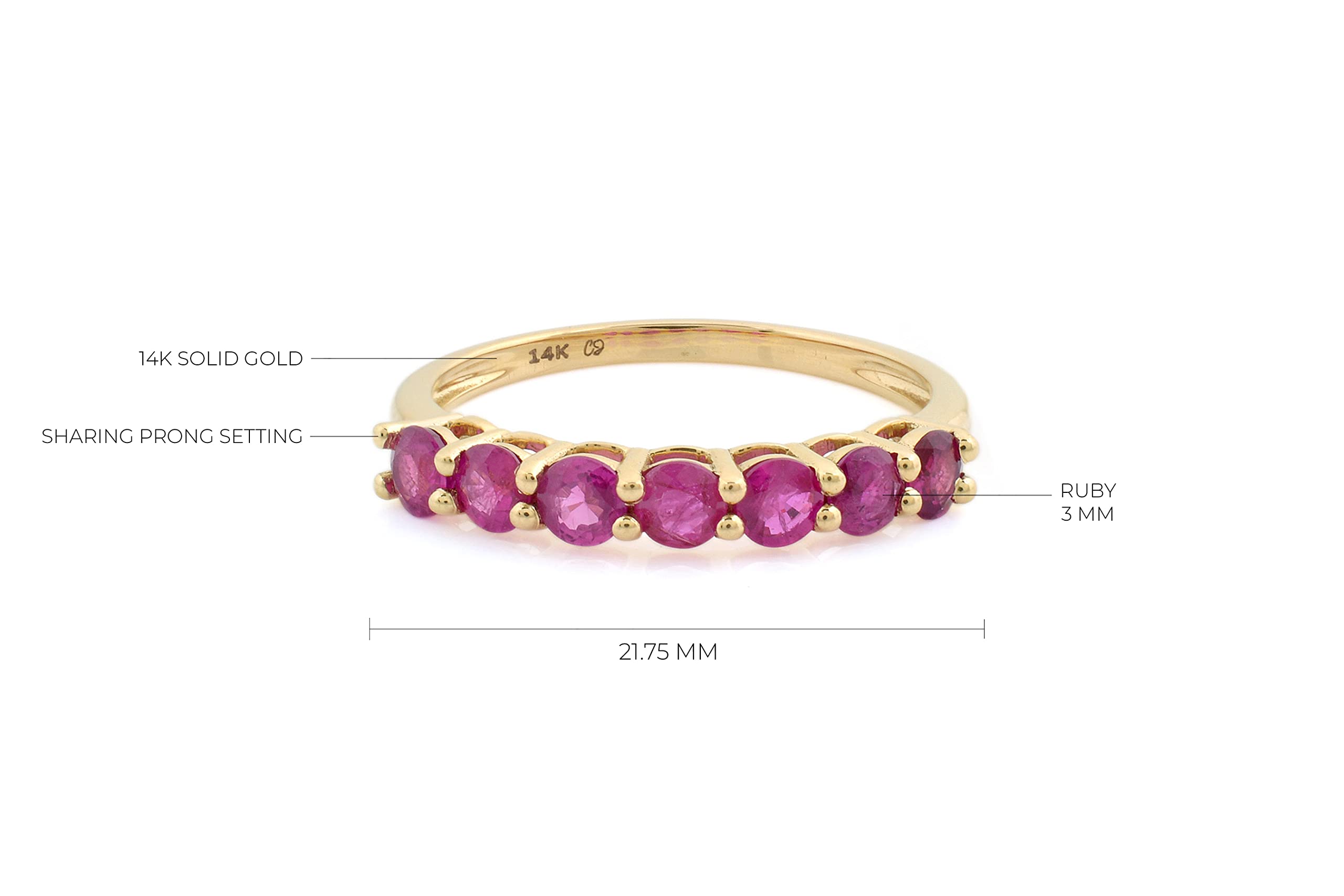 Mirahi Real 14k Gold Rings for Women, 0.7 Natural Ruby July Birthstone Gold Stackable Ring for Women