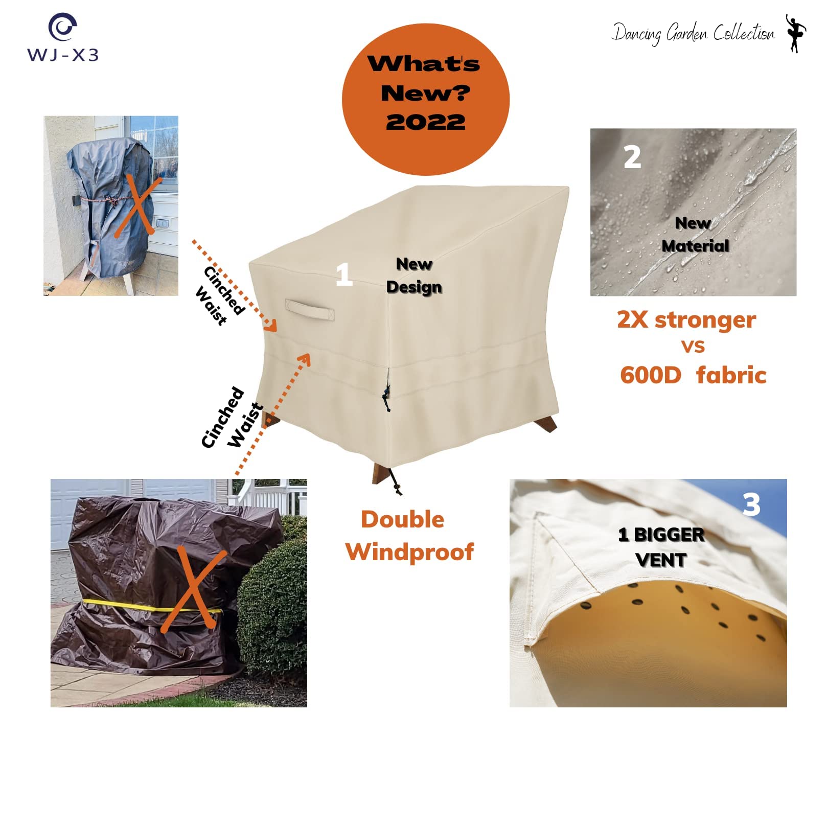 WJ-X3 Patio Chair Cover, Outdoor Lounge Cover, Heavy Duty, Waterproof Lawn Patio Furniture Covers, 40W x 40D x 36H, Beige, 2-Pack