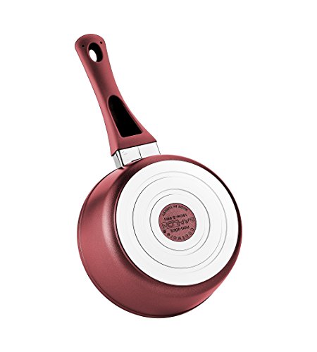 Saflon Titanium Nonstick 3-Quart Sauce Pan with Tempered Glass Lid, 4mm Forged Aluminum with PFOA Free Coating from England (Red)