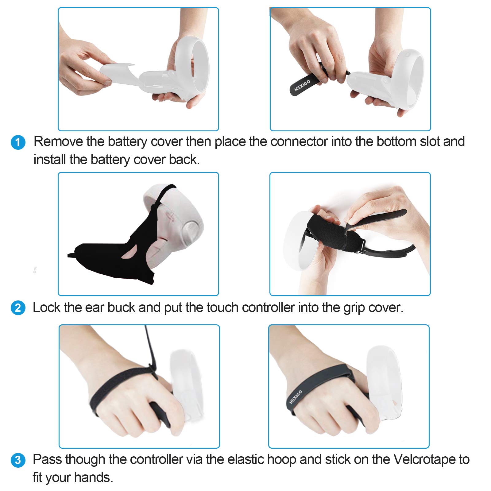 NexiGo Controller Cover with Strip & Lens Cover Set for Oculus Quest 2 Black