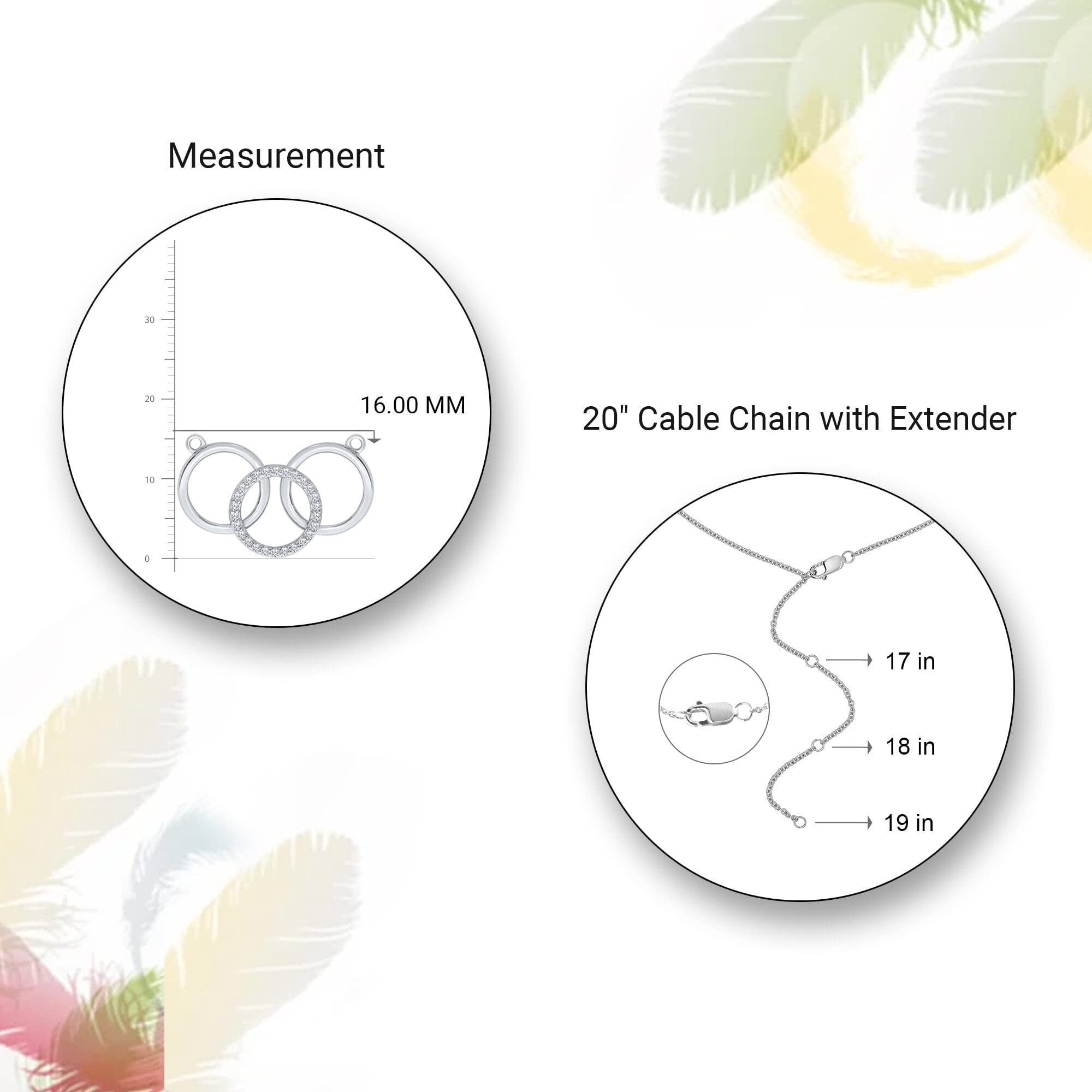 Round White Diamond 925 Sterling SIlver Interlocked Double Triple Circle Pendant Necklace for Women Mothers Day Jewelry Gift (Triple Circle)