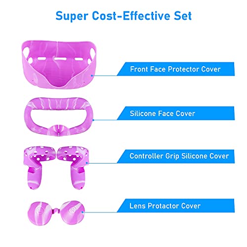 Relohas Accessories for Oculus Quest 2, VR Accessory Set for Meta Quest 2, Include Controller Grip Leather Cover, VR Shell Cover, Face Cover, The Best Gifts for Christmas and Halloween(Pink)