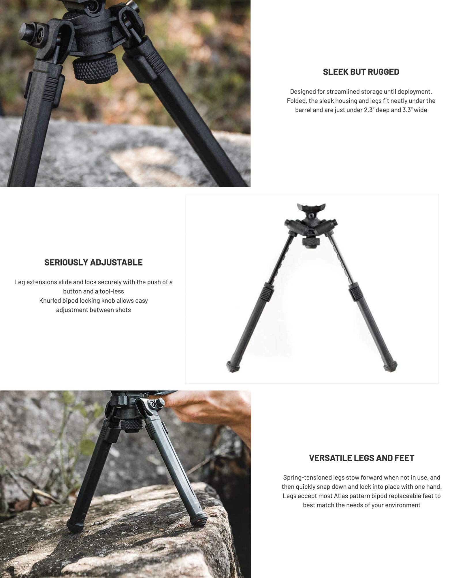 Magpul Rifle Bipod Gun Rest for Hunting and Shooting, Sling Stud QD, Flat Dark Earth