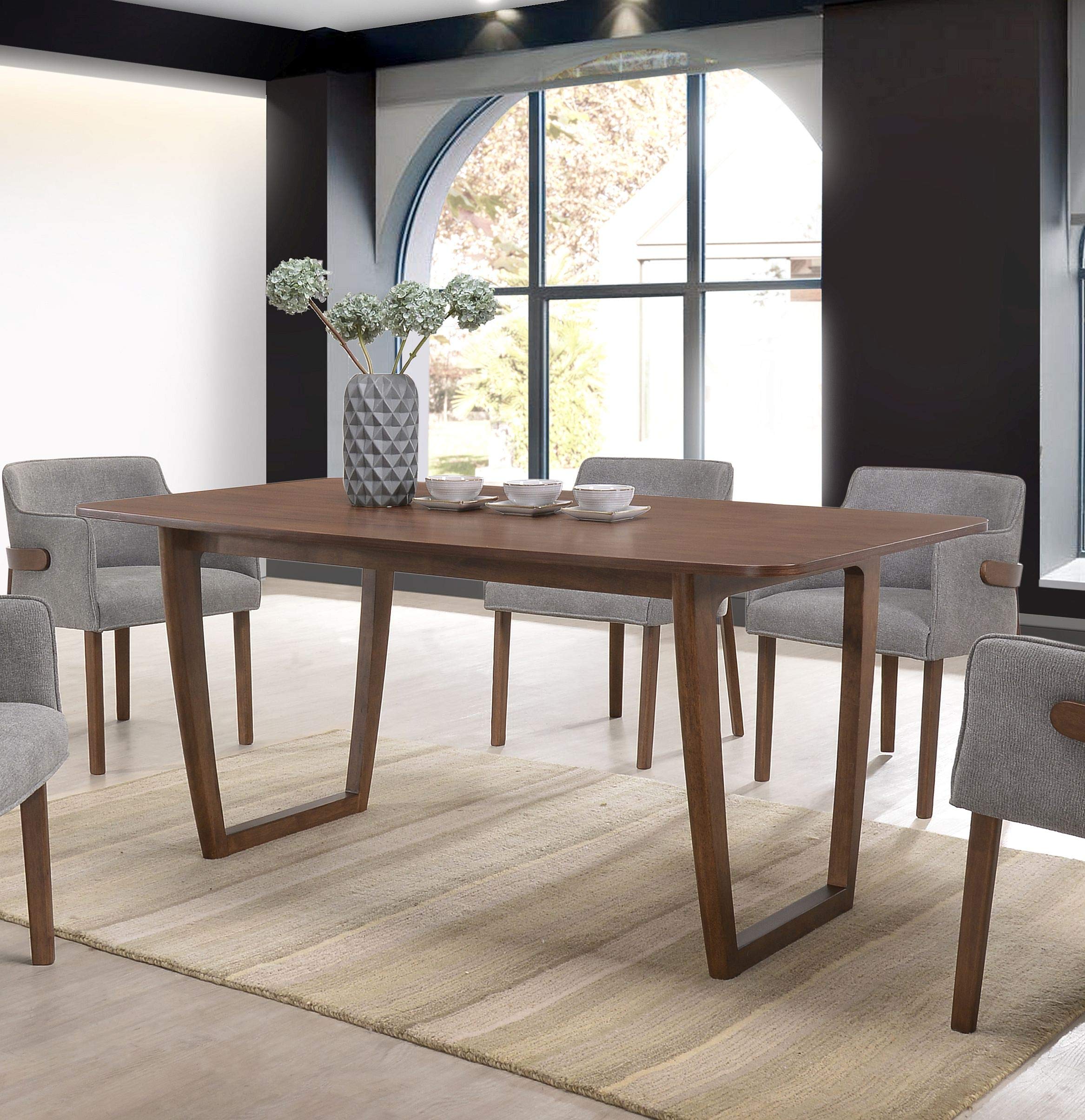 Limari Home Vivian Collection Modern Style Veneer Finished Rectangular 6 Person Dining Table With Solid Rubberwood Legs, Walnut