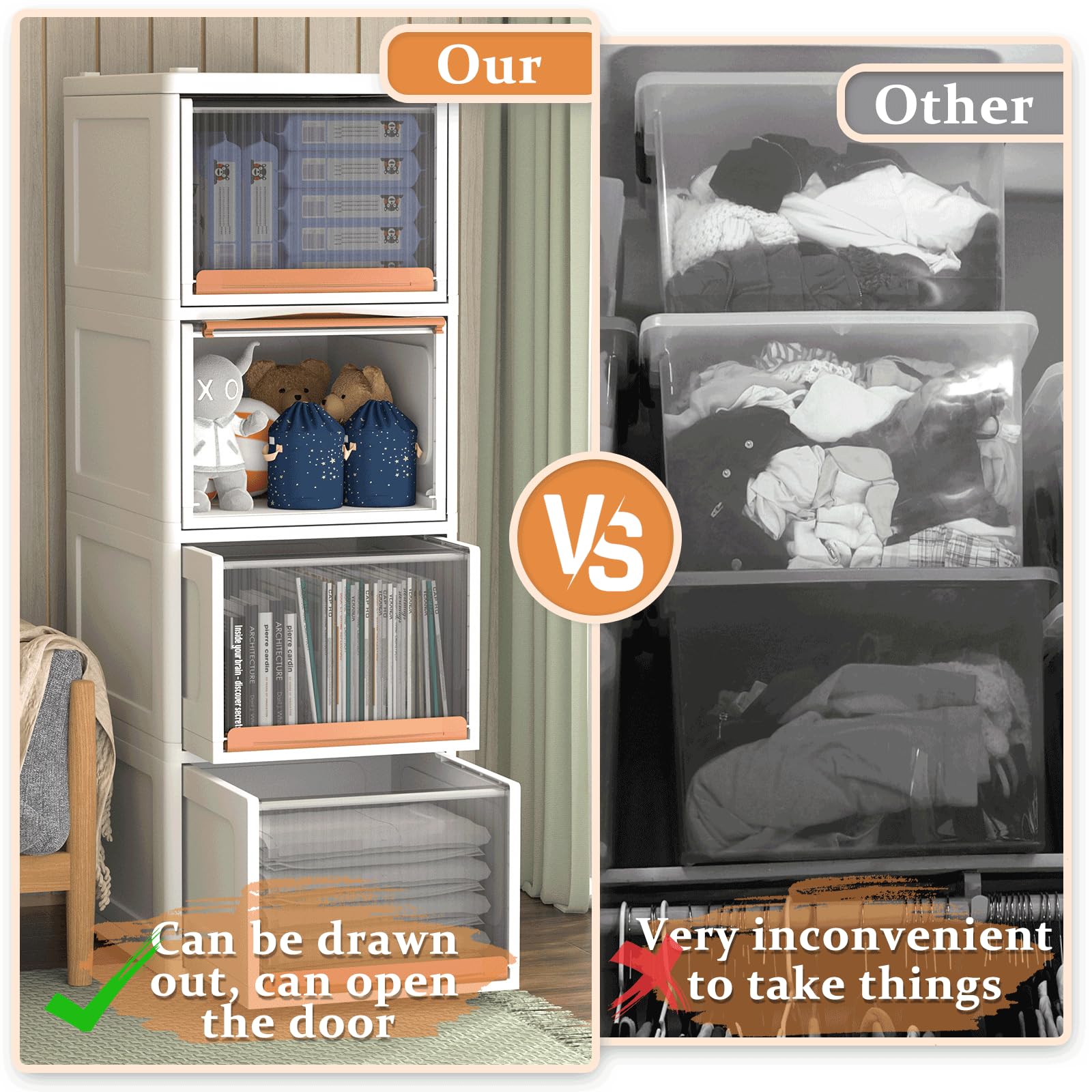 oyenbboi Stackable Storage Drawers, 15Qt Closet Organizers And Storage Bins, Plastic Storage Bins With Drawers, Closet Organizer Bins, 1 Pack