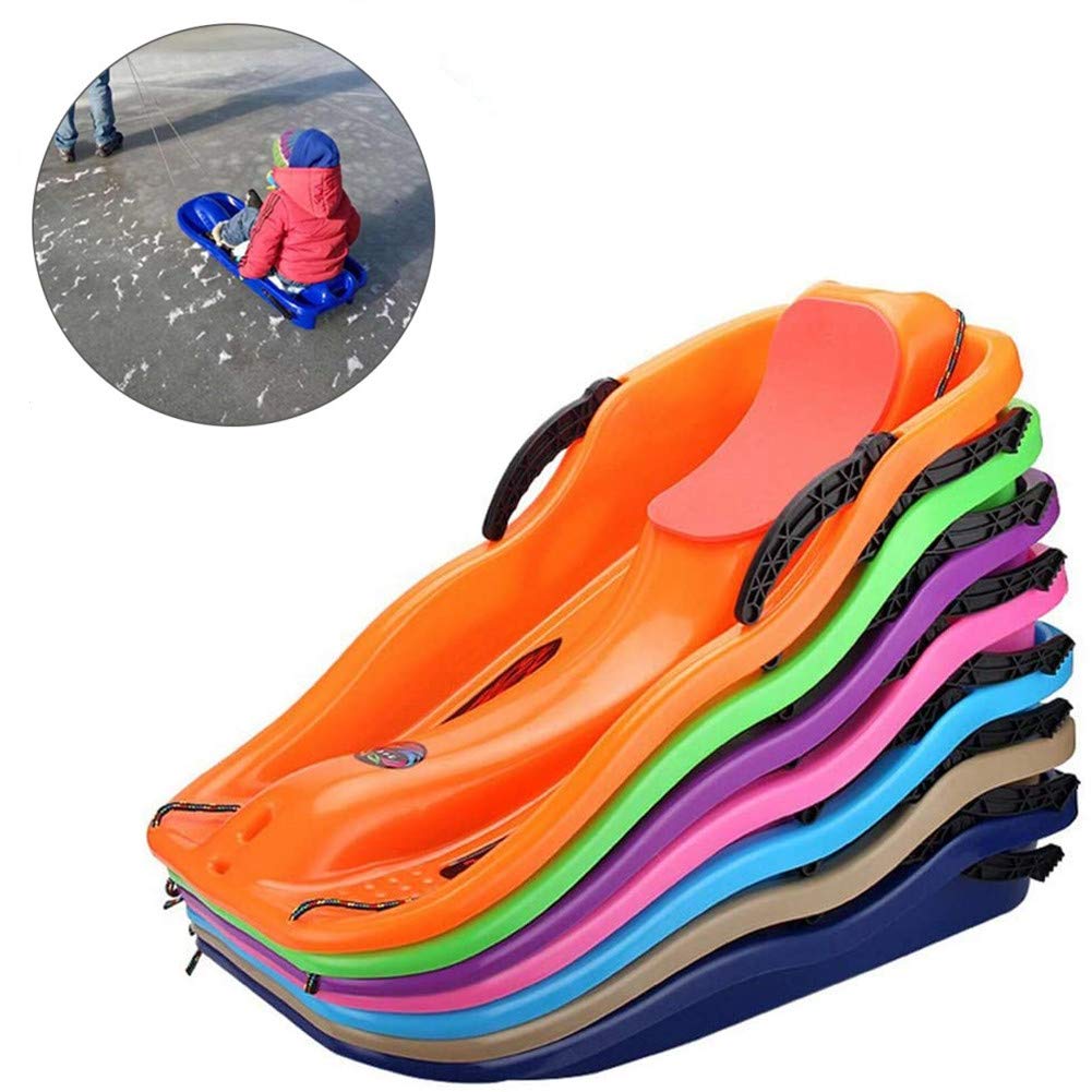 Snow Sled Plastic Toboggan Downhill Pull Sled with Brakes Pulling Rope and Two Handles,Durable Kids Adults Sledding Board for Winter Outdoor Fun (Blue)