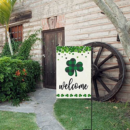 St Patrick's Day Garden Flag,Welcome Double Sided Irish Garden Flag,12x18 Inch Double Sided Shamrock Lucky Clover Holiday Yard Outdoor Flag