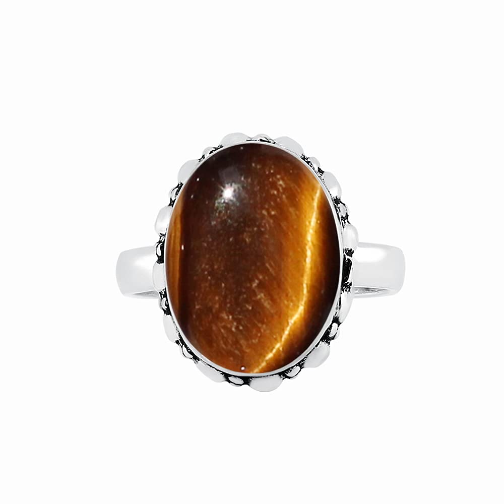 MIRRAMOR Natural Tiger Eye Ring Size 7 925 Silver Overlay Solitaire Ring for Women