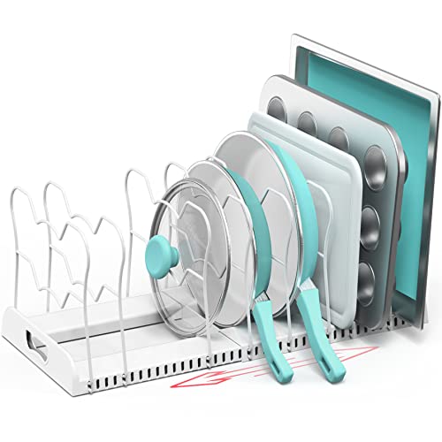Simple Houseware 10 Compartments Expandable Pan Organizer, White, Plastic, Metal, 12"-22"L x 9.5"W x 8.5"H