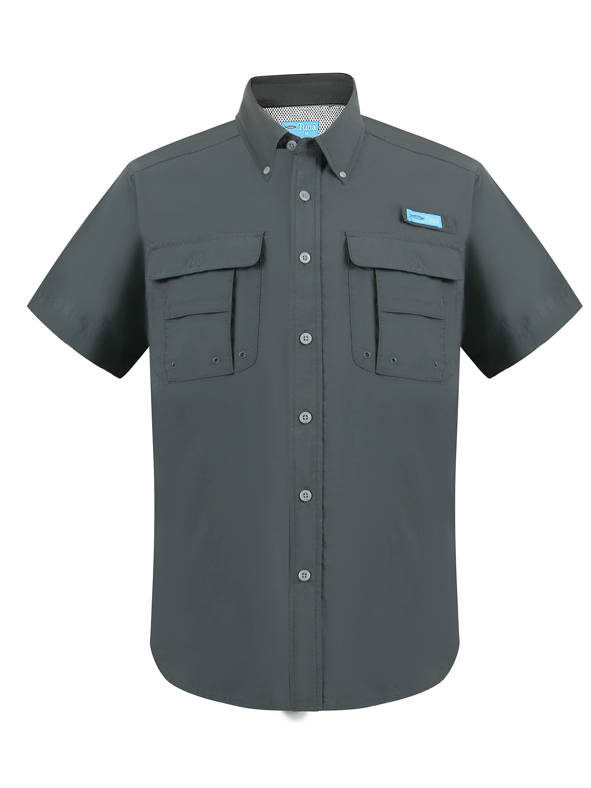 Men's UV UPF 50+ Sun Protection Soild Anti-Static Waterproof Breathable Fast Dry SPF Hiking Fishing Short Sleeve Shirts (7# XL Dark Gray)