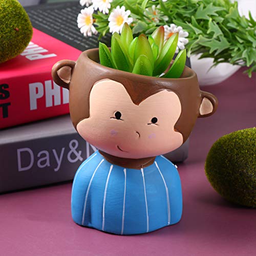 YARDWE Cactus Planter Succulent Pot 1PC Lovely Cartoon Animal Face Planter Pot Ceramic Monkey Pattern Flowerpot Bonsai Flower Container Desk Mini Ornament for Balcony Cartoon Flower Pot