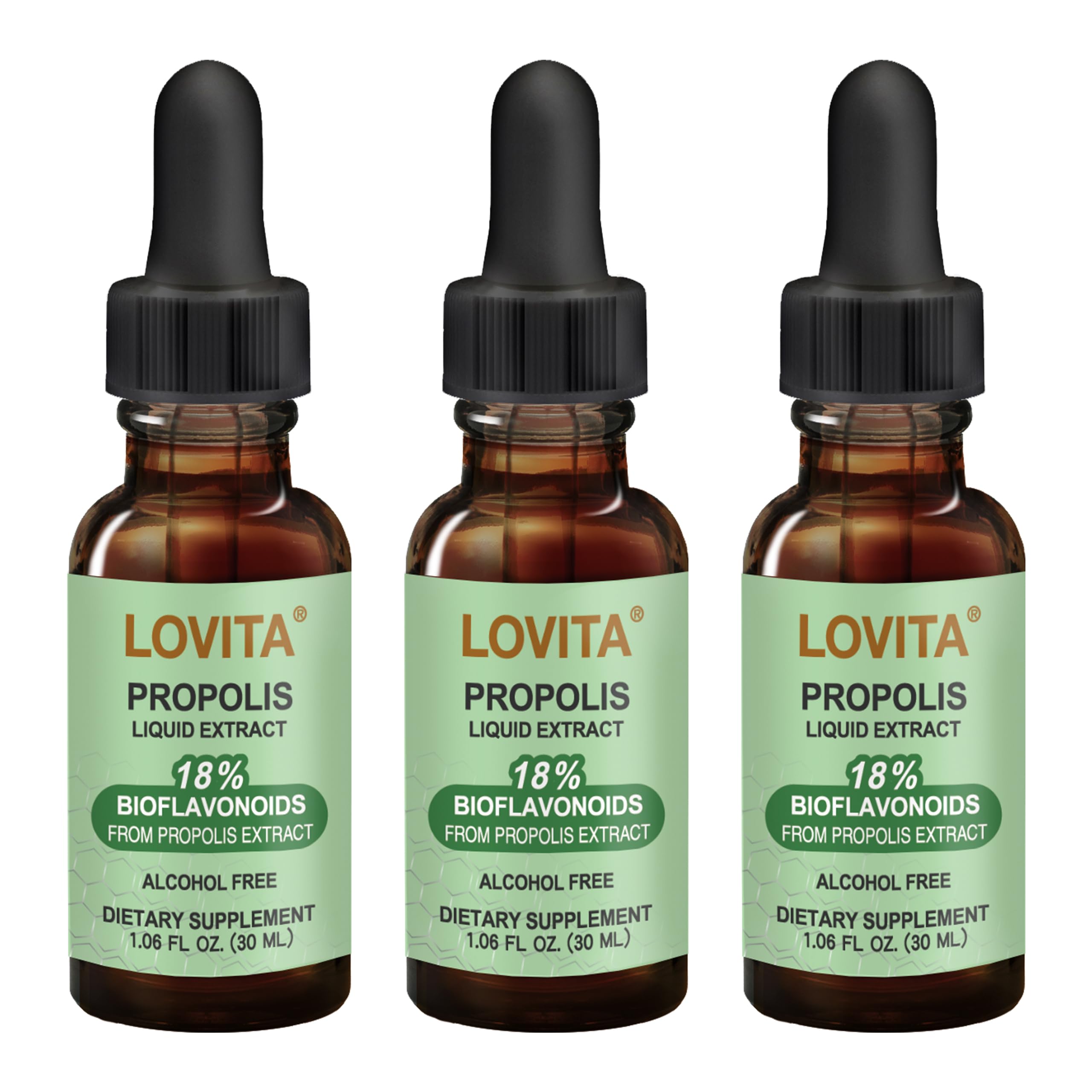 Lovita Bee Propolis 500 mg Liquid Extract | 9:1 Propolis Extract | Alcohol Free | Immune Support |1 Fl Oz (Pack of 3)