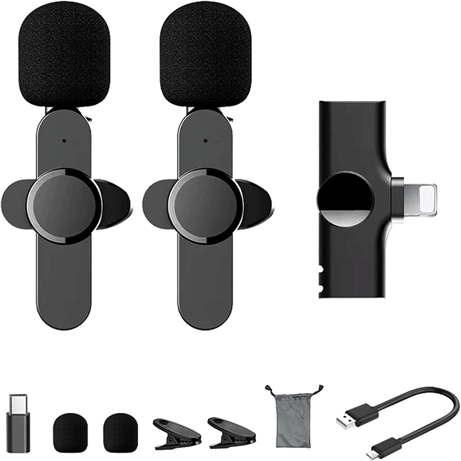 UDEE Professional Wireless Lavalier Lapel Microphone for iPhone, iPad,2 Clip-on Lapel Mini Microphone,Wireless Recording Mic for Interview,Video,Vlog,YouTube,TikTok