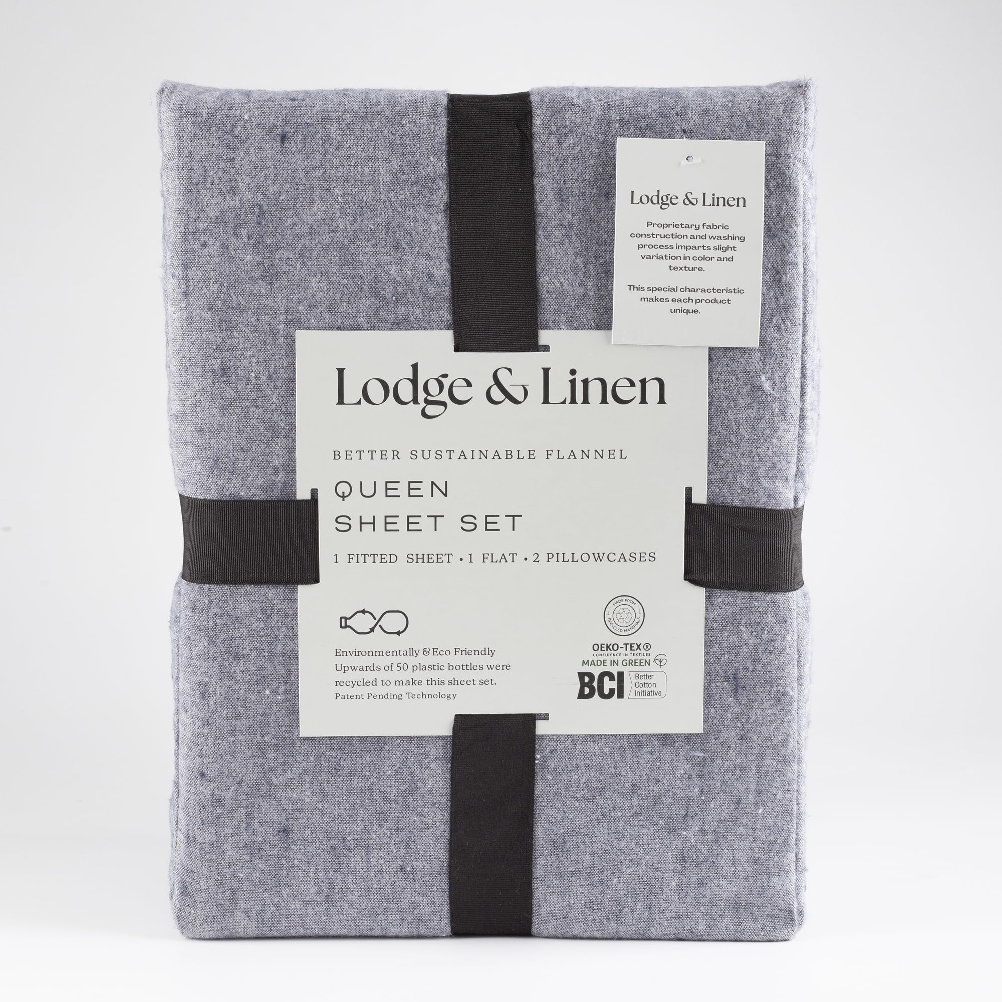 Lodge & Linen Flannel Sheet Set Full Size | Cotton, Heavyweight, Velvety Soft Flannel | Deep Pocket Flannel Sheets | Warm & Cozy Sheets | 4 Piece Set - Fitted, Flat and Pillowcases | Full - Charcoal