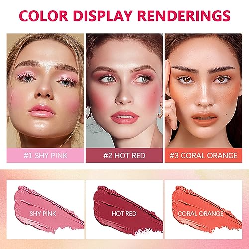 Multi-Use Cream Blush Stick, Blush Cheek Stick Tinted Moisture Stick Solid Moisturizer Stick, Waterproof Blusher and Shadow Lips for Cheek Makeup (shy pink, 1pcs)