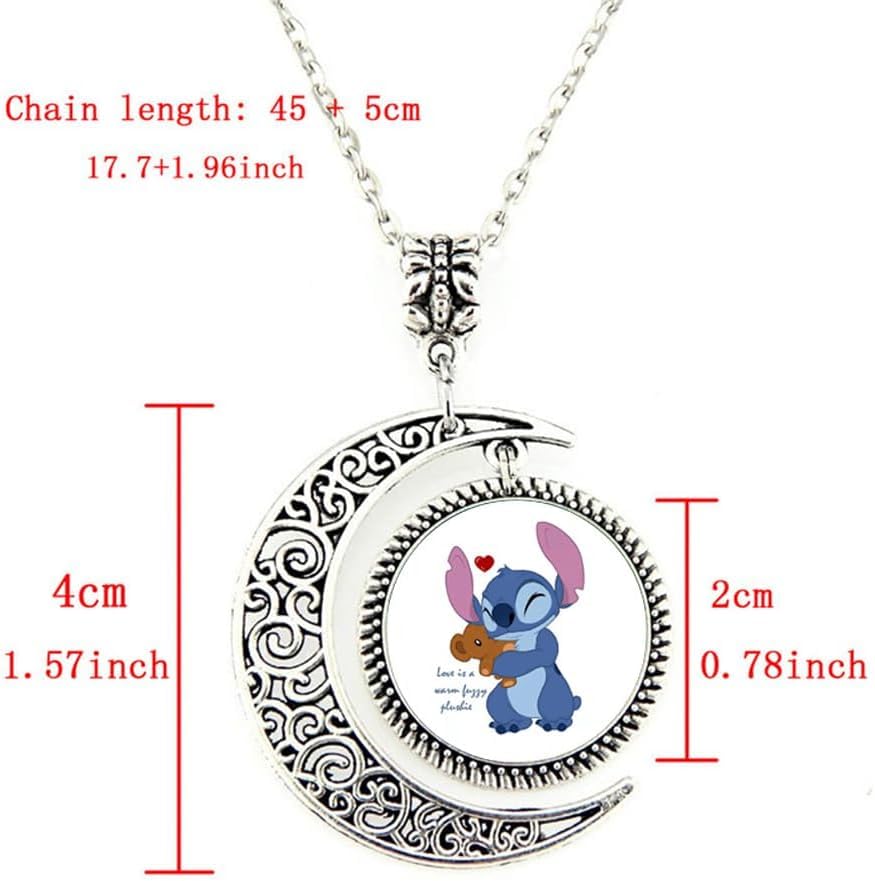 Mothers day Moon Pendant Sittch & Bear Love Is a Warm Fuzzy Plushie Charm Crescen Necklace Jewelry Gift