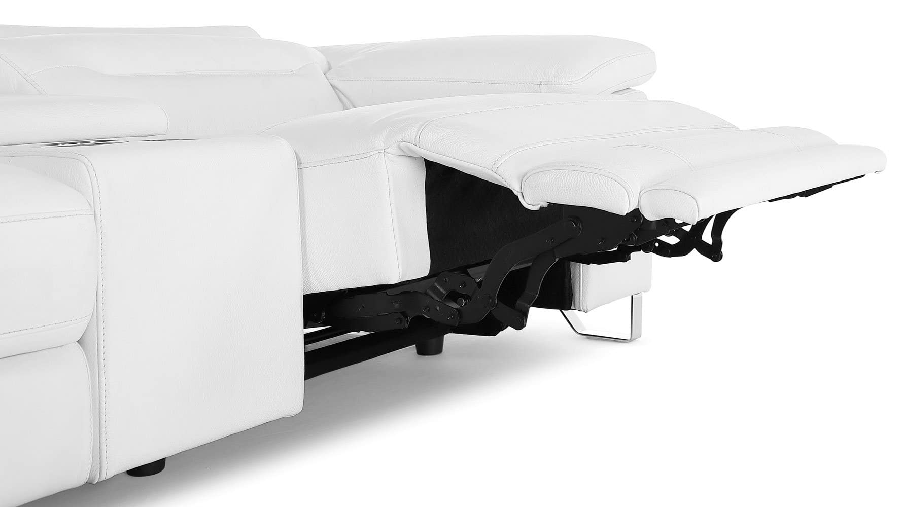 Zuri Furniture Monaco Reclining Leather L-Sectional with Console, White