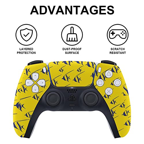 Tropical Yellow and Blue Fish Full Protective Skin Cover Design Wrap Decal Sticker Compatible with PS5 Digital Edition Console and Controller