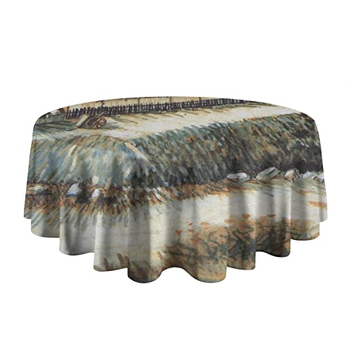 Round Waterproof Tablecloth Van-Gogh-Factories,-Outskirts-of-Paris,-near-Montmartre- for Kitchen Dining/Party/Wedding Use Reusable Table Cover