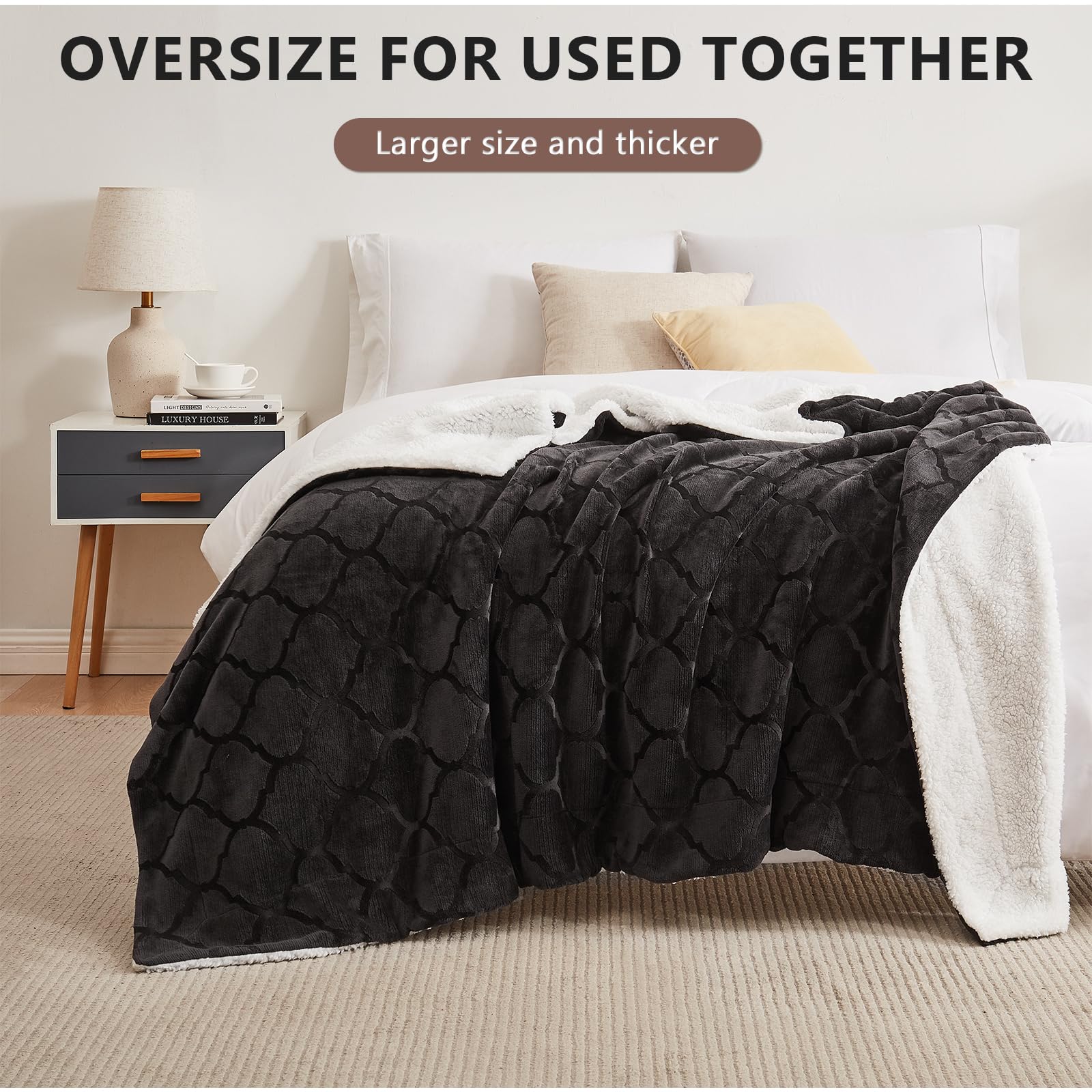 L'AGRATY Sherpa Throw Blanket - Fleece Fluffy Warm Blanket for Couch - 50''x60'' Double Reversible Thick Plush Blanket for Bed - Fuzzy Throw Plaid Checkerboard Blanket for Sofa (Red - Black)