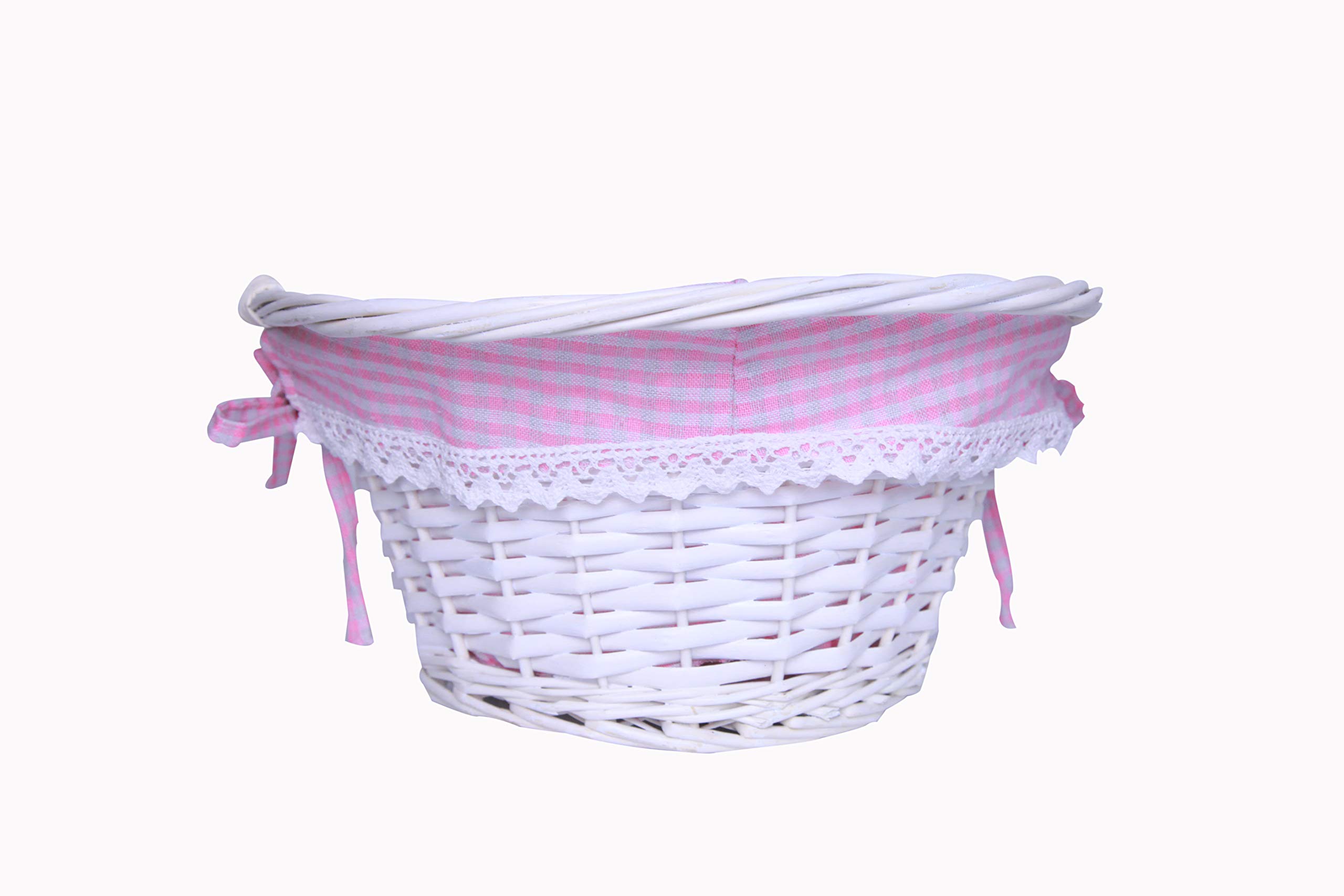 KRZIL Easter Basket Gift Basket Oval Willow Round Wicker Storage Basket With One Drop Down Handle Fabric Cotton Linen For Office, Bedroom, Closet, Toys