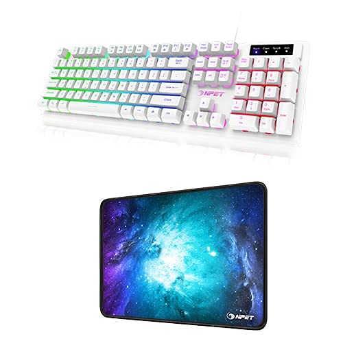 NPET K10 Gaming Keyboard and Mouse Pad Bundle, LED Backlit Keyboard for Desktop, Computer, PC, White