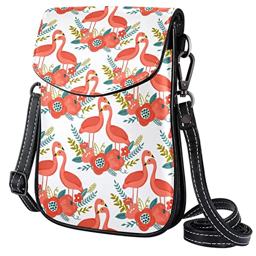 Small Crossbody Bag Flamingo Flower Cell Phone Purse Wallet