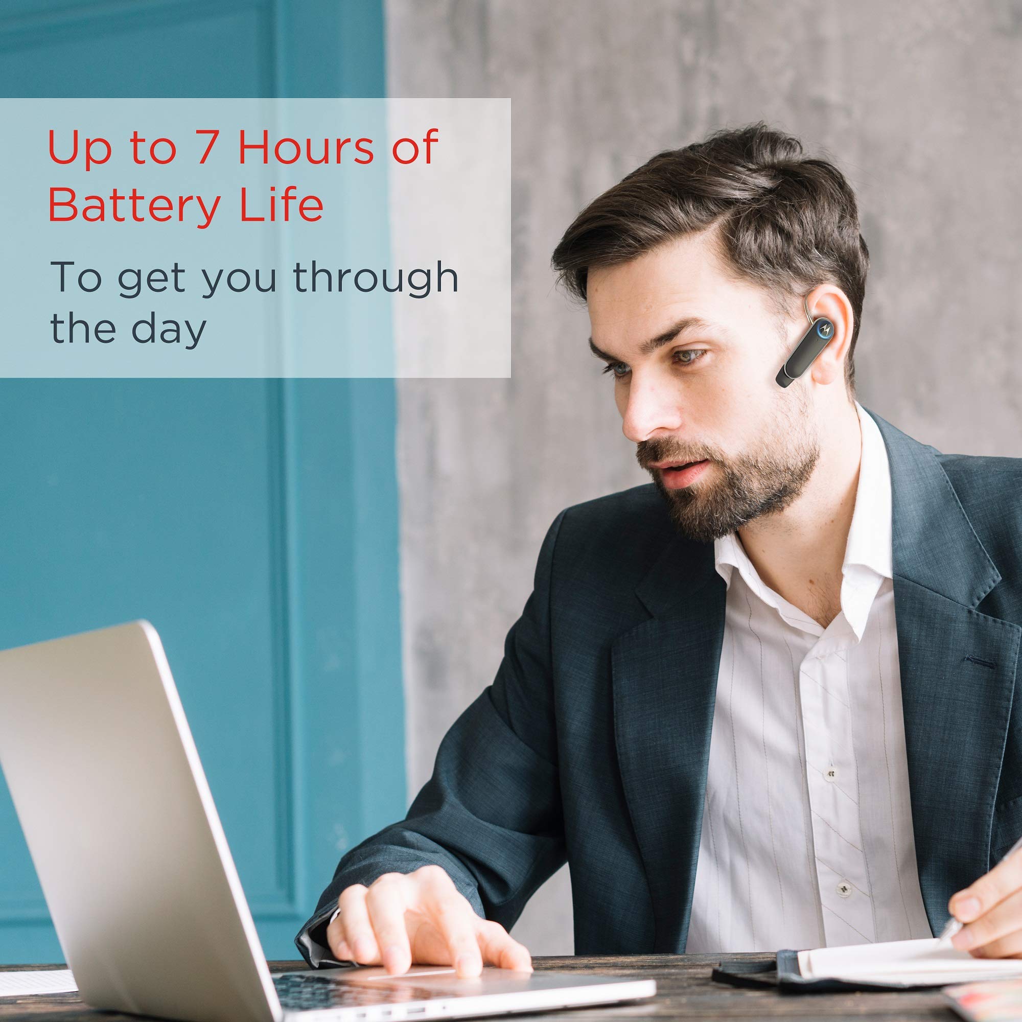 Motorola Boom 3 in-Ear Wireless Mono Alexa Enabled Headset - Noise Cancelling Bluetooth 5.0 Earpiece with Flip Microphone - 7-Hour Battery Life, 40-Foot Range - Ear Hook & Gel Buds