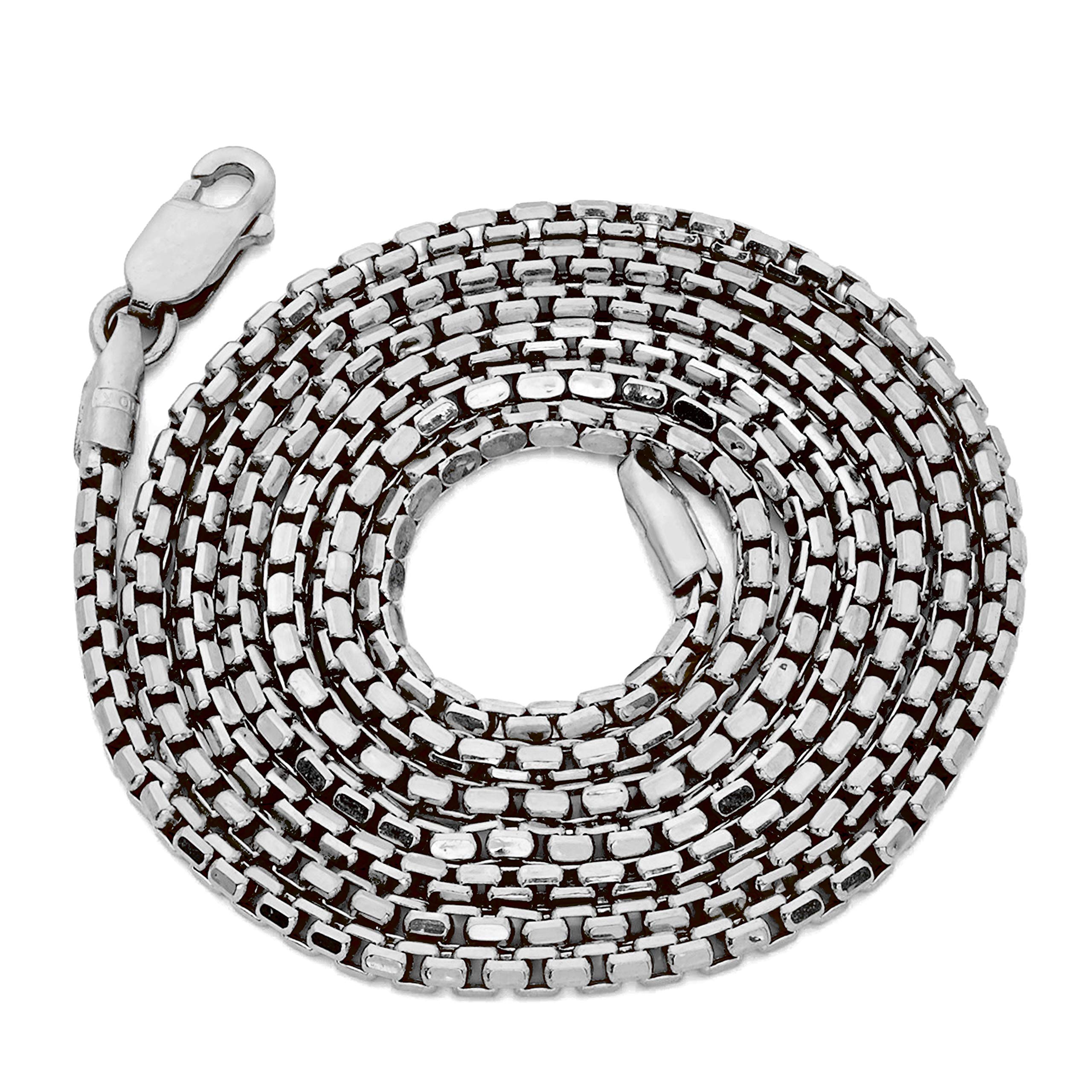LoveBling 10K White Gold 1.5mm Open Hollow Venetian Box Chain Necklace (24")