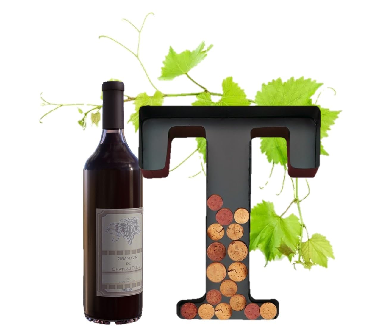 Premium Metal Letter Wine Cork Holder Is A Perfect Bar Decor Made of Durable Metal and A Glossy Black Finish With Rounded Edges , This Bar Cart Accessories Is Easy To Hang , Letter T (9,7”x 2”x 12,2”)