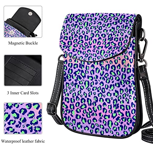 Small Crossbody Bag Purple Leopard Cell Phone Purse Wallet