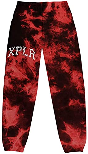 LSPWAFAEF XPLR Shatter Red Tie Dye Pullover Hoodies Suit Unisex Casual Fashion Sweatshirt (Pants,Small)