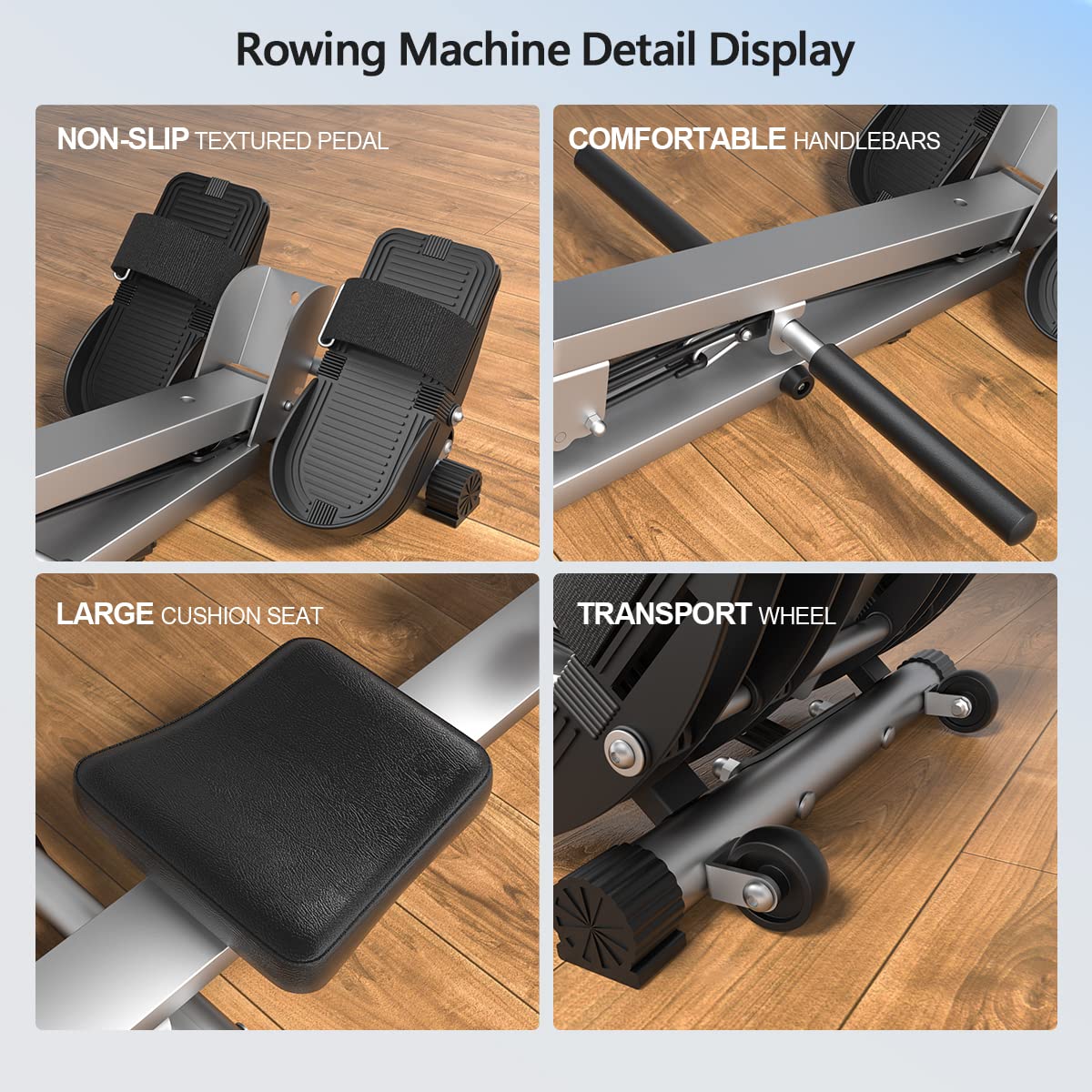 Rowing Machine, HOMGIM Folding Rowing Machines 300 LB Weight Capacity, Rower Foldable for Home Quiet Resistance with LCD Monitor and for Cardio Training