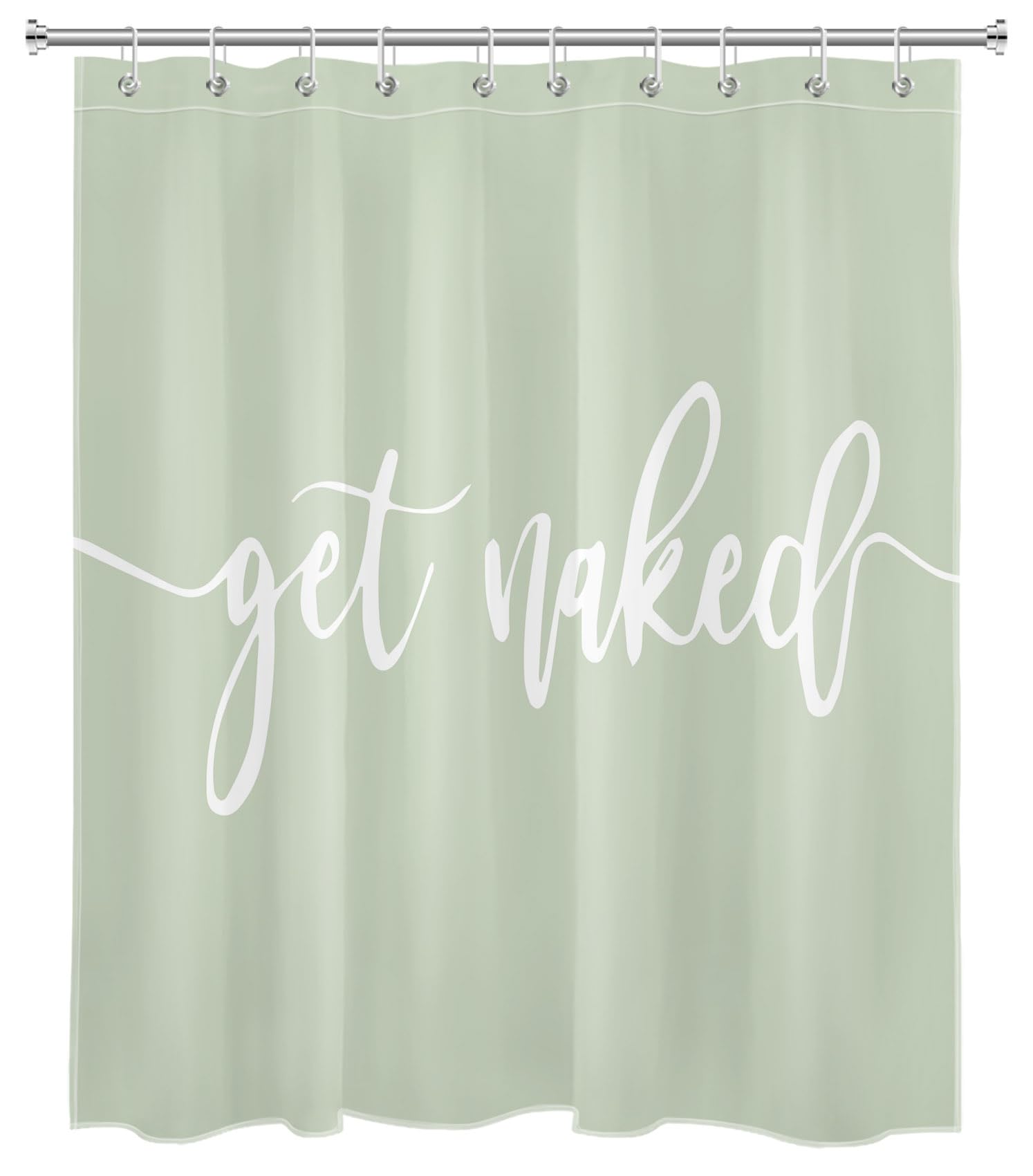 LB Sage Green Shower Curtain Decor, Modern Funny Quotes Get Naked Shower Curtain for Bathroom 60" W x 72" L Polyester Fabric Bathroom Decoration Bath Curtains Hooks Included
