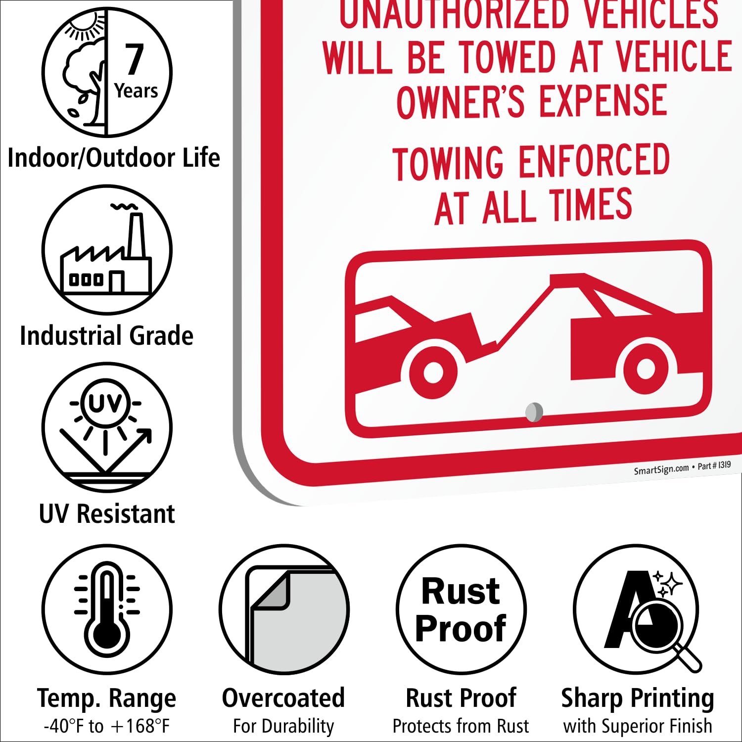 SmartSign Warning Permit Parking Only Sign - 2 Pack, Towing Enforced Sign, 18 x 12 inch, 2mm Thick Aluminum Composite, Red and White
