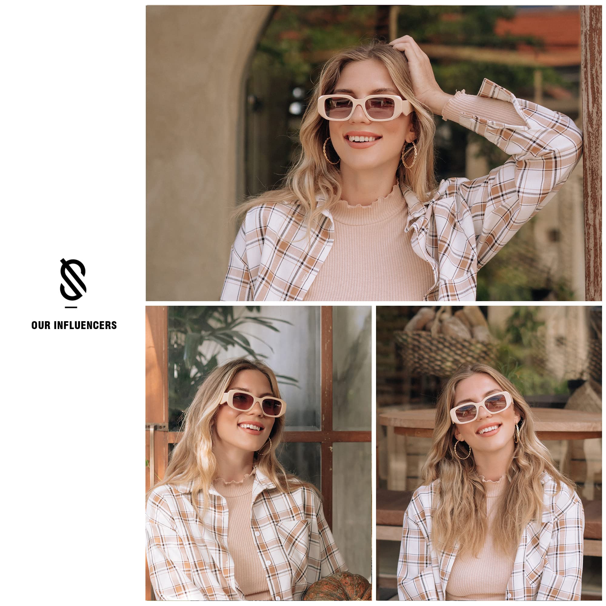SOJOS Rectangle Sunglasses for Women Retro Fashion Sunglasses UV400 Protection Square Frame Eyewear SJ2204 with Black Frame/Grey Lens