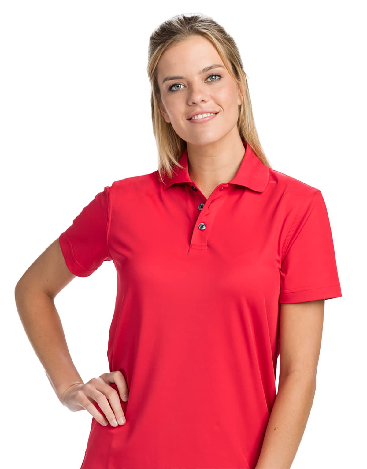 Luxe Microfiber Unisex-Adult Stretch Red Polo, Red, Medium, Short Sleeve