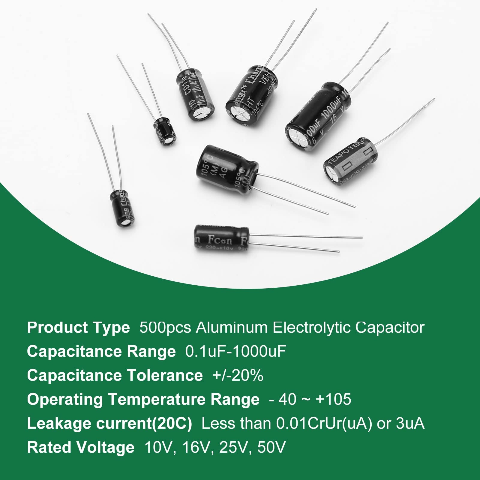 Uiusaur 0.1uF-1000uF Capacitors 24 Value 500pcs Individual Box Lid Electrolytic Capacitor Assortment Kit for Industrial Electrical and Arduino,TV, LCD Monitor, Radio, Stereo, Game, Water Heater, etc.