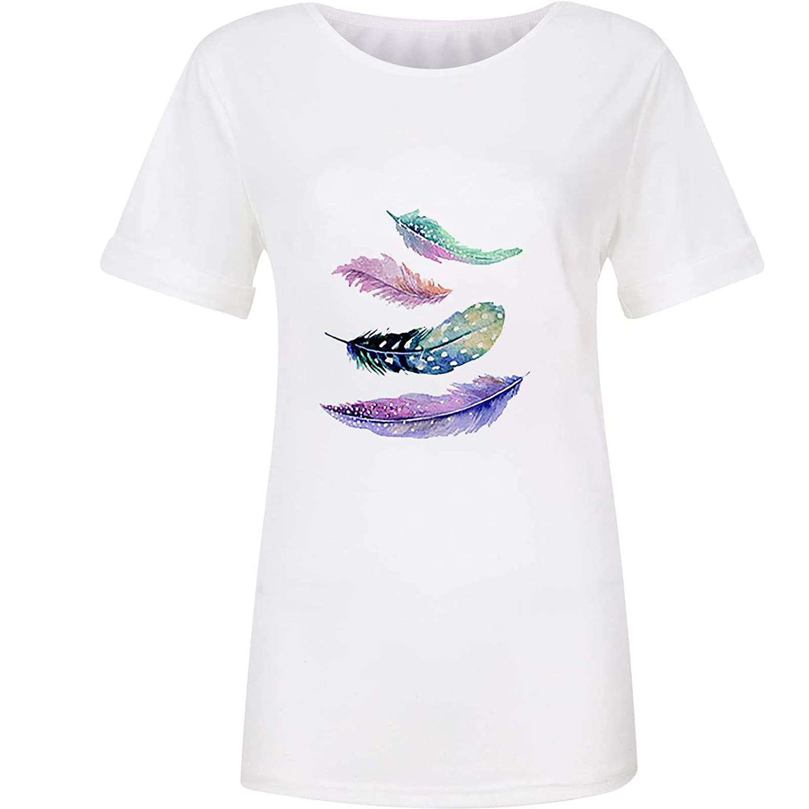 wodceeke Women's Simple Graphic Print T-shirt Short Sleeve Round Neck Basic Tee Summer Casual Loose Tops (White A, XL)