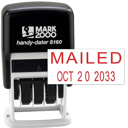 Mark 2000 Self-Inking Rubber Date Office Stamp with Mailed Phrase & Date - Red Ink (Handy-Dater S160), 12-Year Band