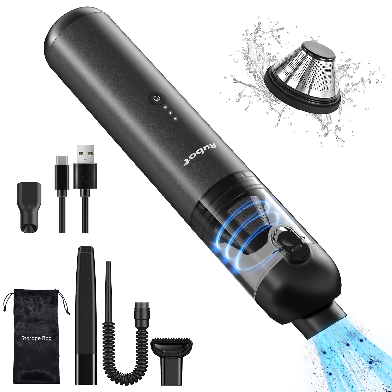 RUBOT Handheld Vacuum, Cordless Vacuum Cleaner 16500Pa Powerful Suction,Portable Mini Vacuum Rechargeable for Home/Car/Office-Black(P03)