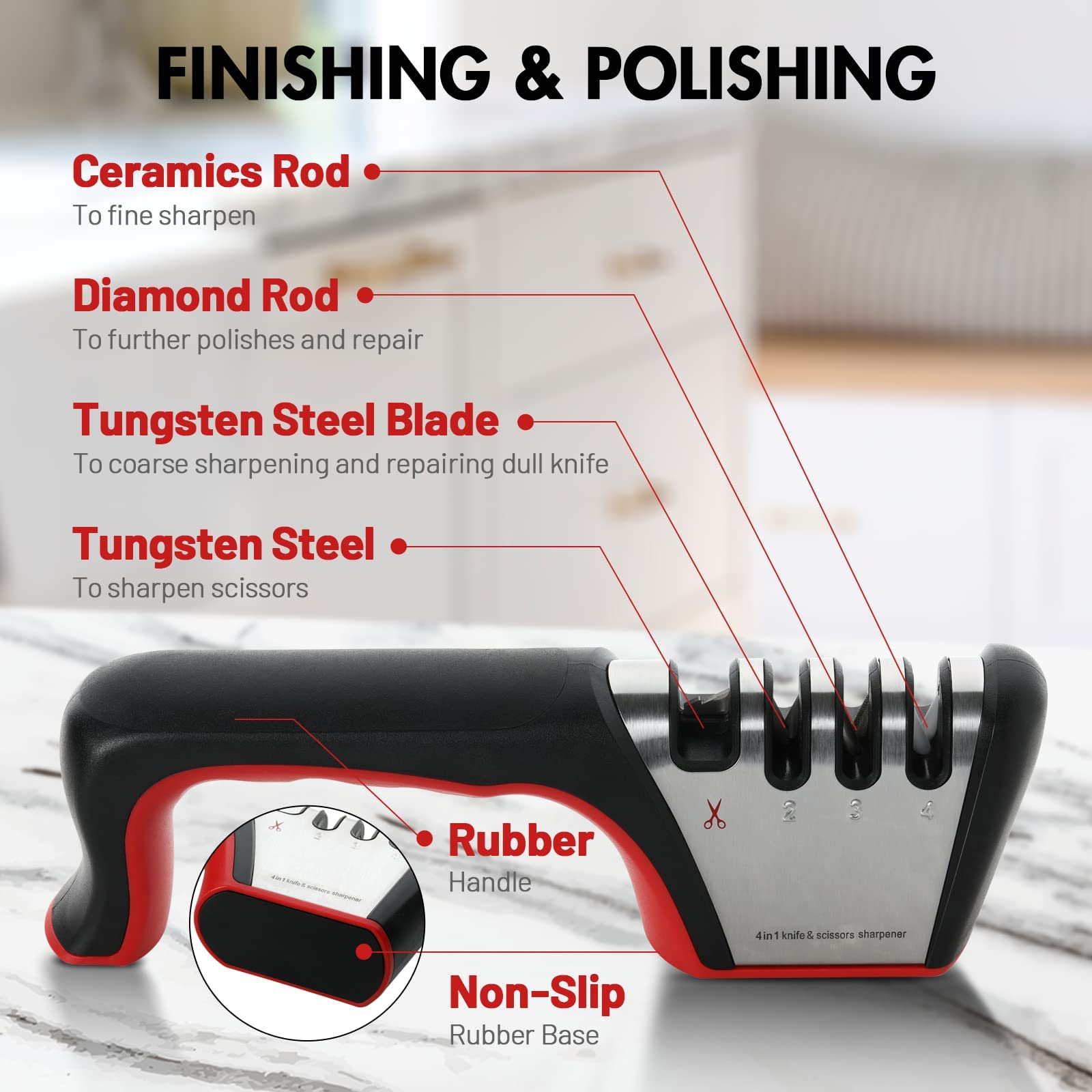 Simple Deluxe 4-in-1 Kitchen Knife Sharpener 4 Stage Knife Scissor Sharpener with a Pair of Cut-Resistant Glove to Repair, Restore, Sharp, Polish Blades, 2-Pack