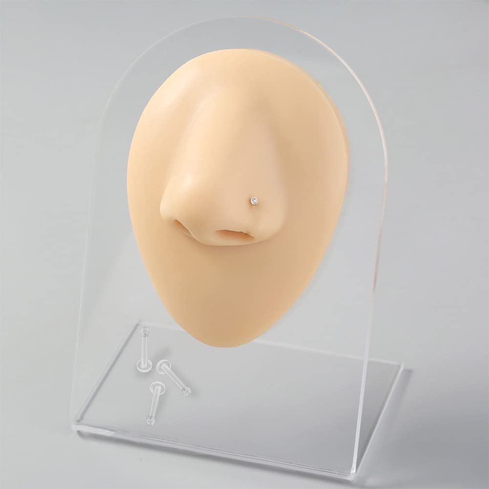 Lxnoap 20G Clear Bioflex Flat Top Nose Ring Stud Retainer Body Piercing Jewelry Allergy Free, Metal Free (Bone, 5 pcs)