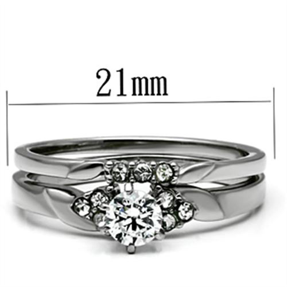 Mai Jewelry Shop & Hair Accessories Stainless Steel Round Solitaire CZ Engagement Ring and Wedding Ring Set