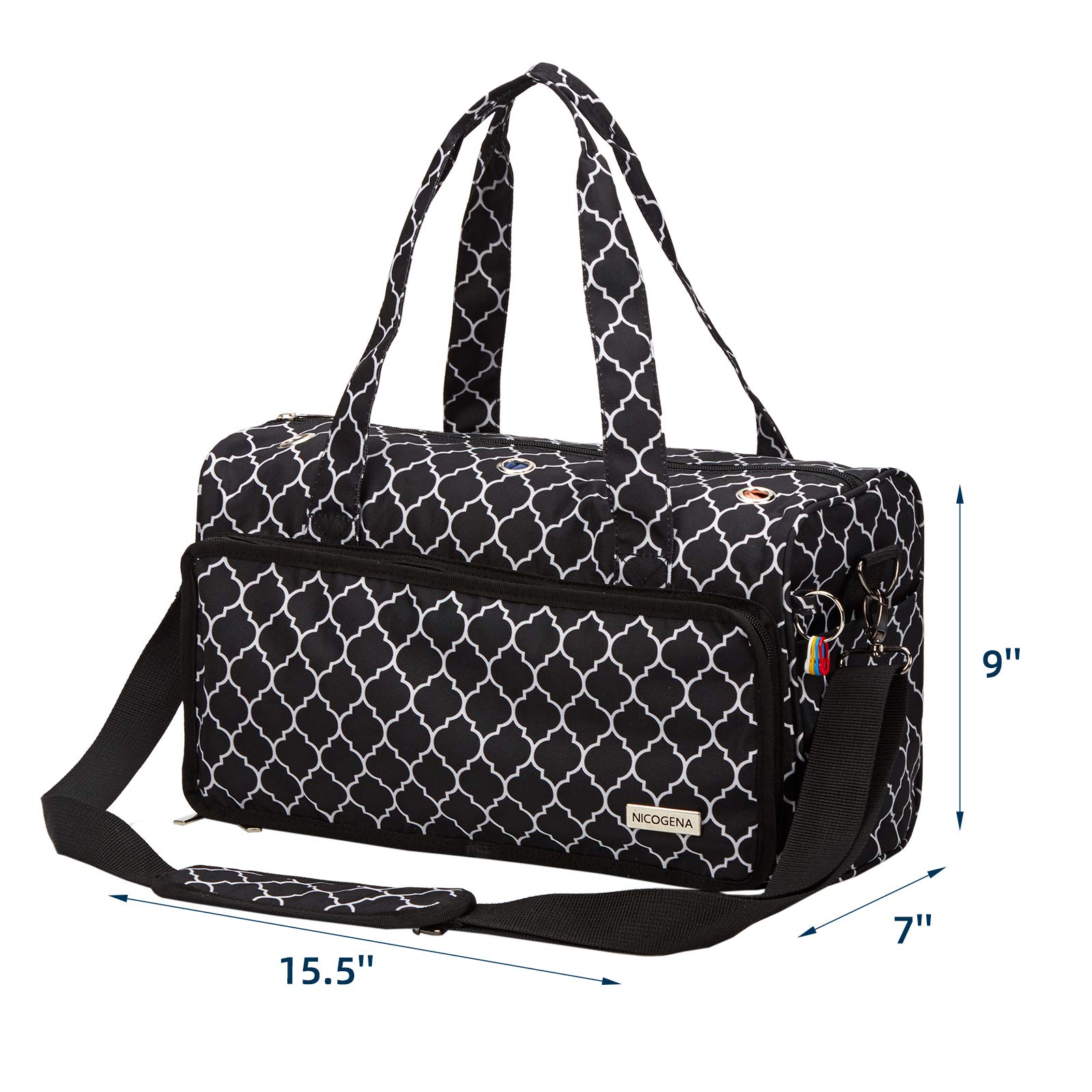 NICOGENA Knitting Bag, Large Capacity Portable Yarn Storage Tote for Yarn Skeins and Accessories Tangle Free with 3 Reinforced Grommets, Lantern Black