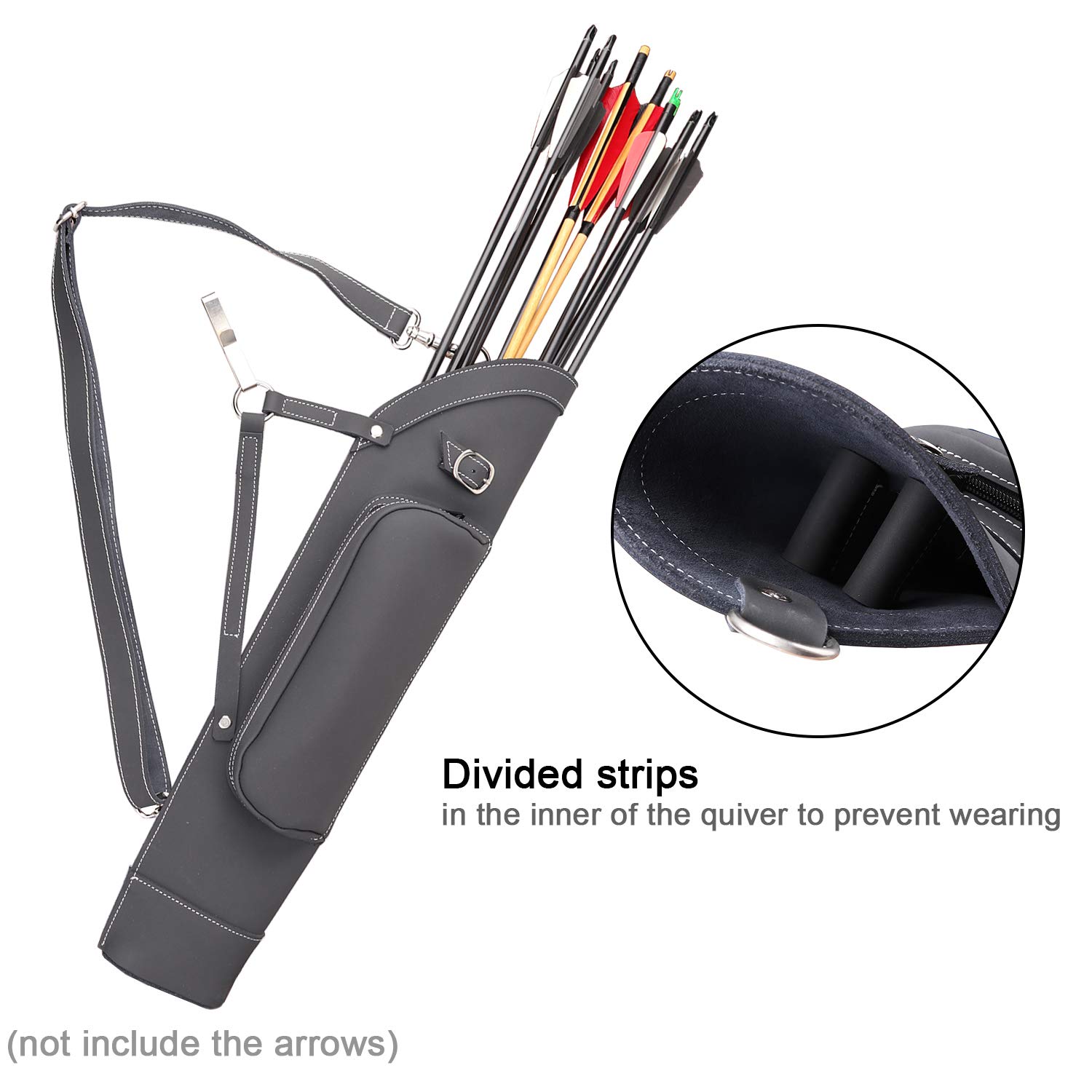 KRATARC Archery Dual Use Leather Back Arrow Quiver Hip Quiver Waist Hang Side with Adjustable Strap Belt Clip (Black)
