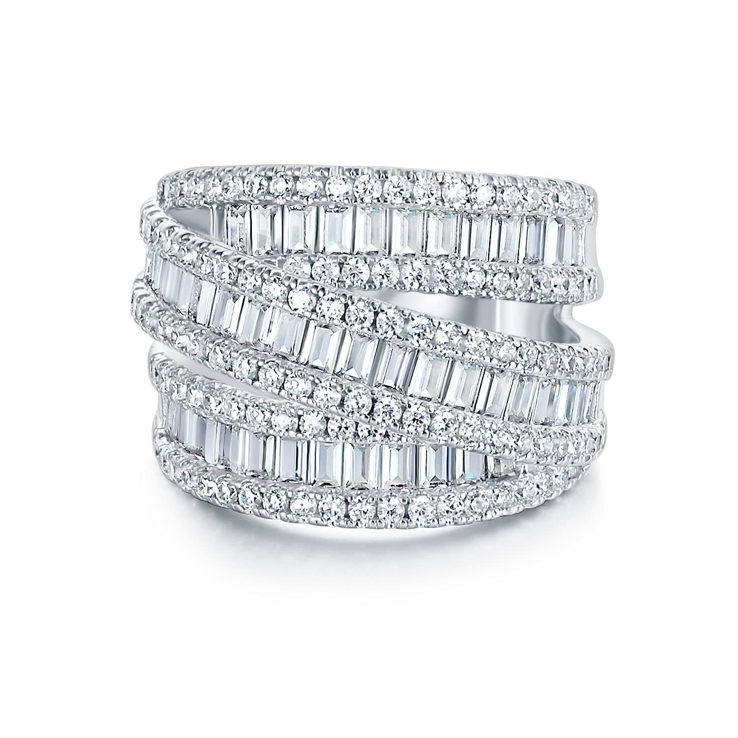 OPOMOMO Eternity Ring Wedding Bands,18K Gold Plated 3 Rows Emerald Cut Lab Diamond Band Rings for Women Men (A-White Gold, 8.5)