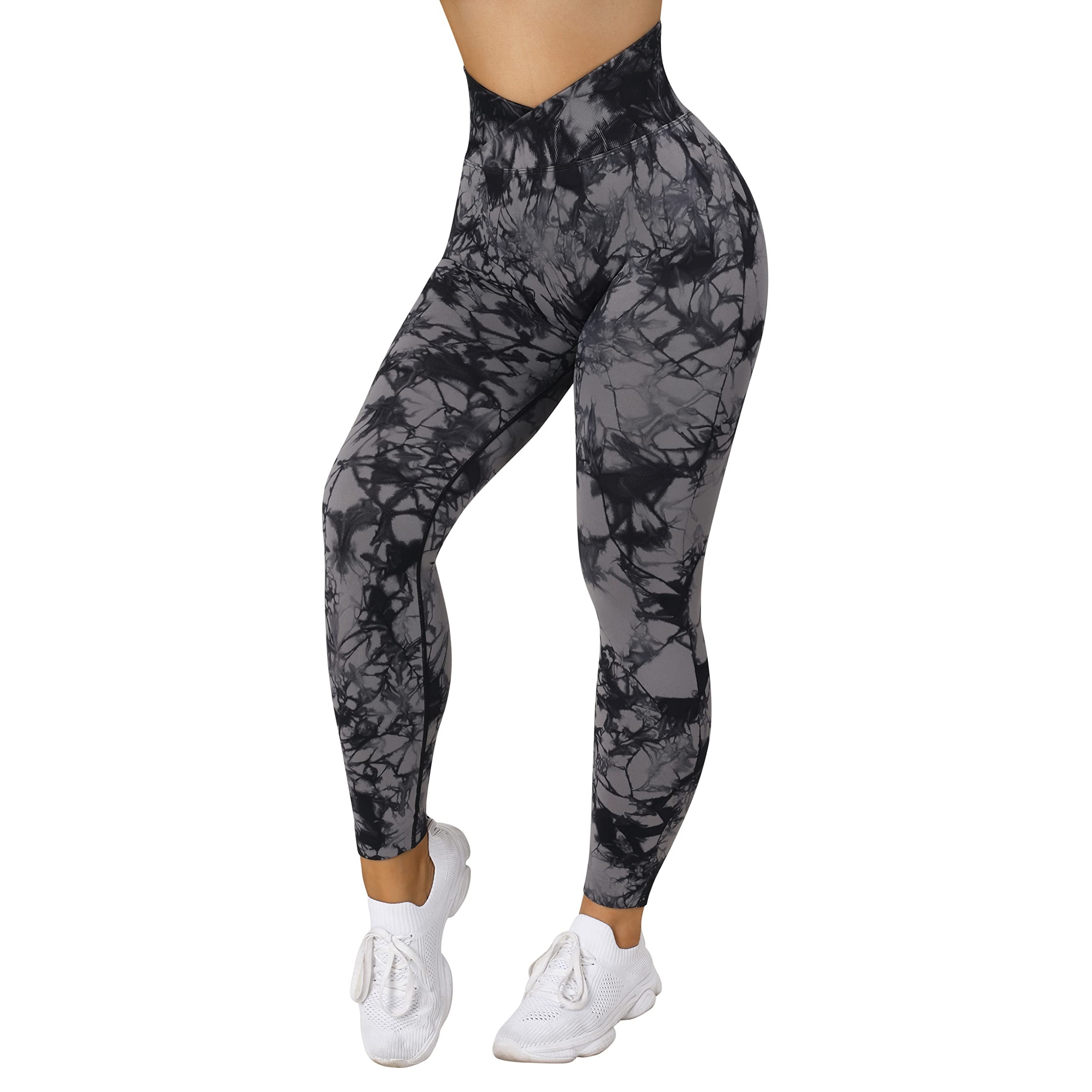 RXRXCOCO Women Seamless Crossover Leggings High Waisted Butt Lifting Workout Yoga Pants Large Rose Red