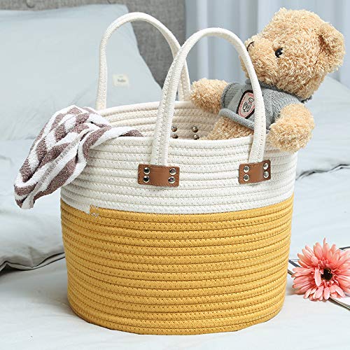 Nerseki Cotton Rope Laundry Basket 13.8''*12.2'' Hampers in Yellow Storage Living Room, Laundry Décor (Large)